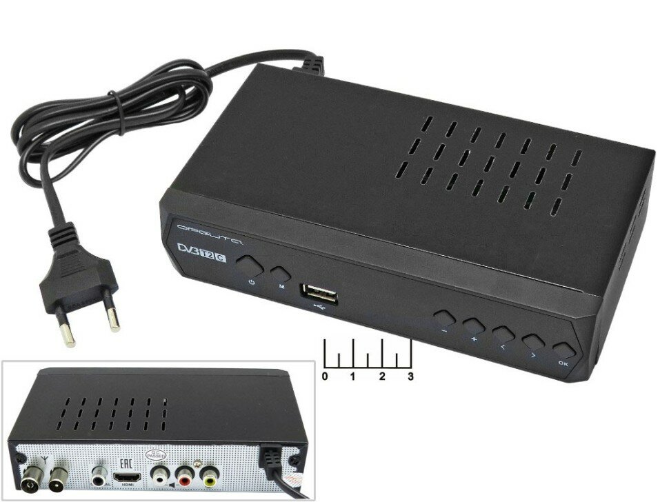 Ресивер цифровой телевизионный DVB-T2C Орбита OT-DVB27 + медиаплеер (шнур 3RCA-3RCA)