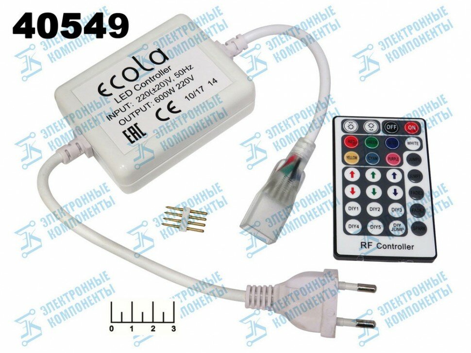 Контроллер для светодиодной ленты RGB + ПДУ RF 220V/3*0.9A 600W RF1606KSB