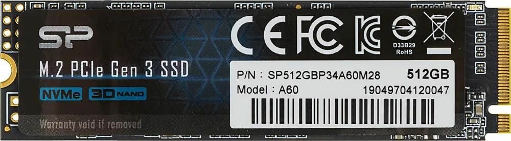 Твердотельный накопитель Silicon Power A60, 512 ГБ, форм-фактор 2.5 дюйма, NVMe