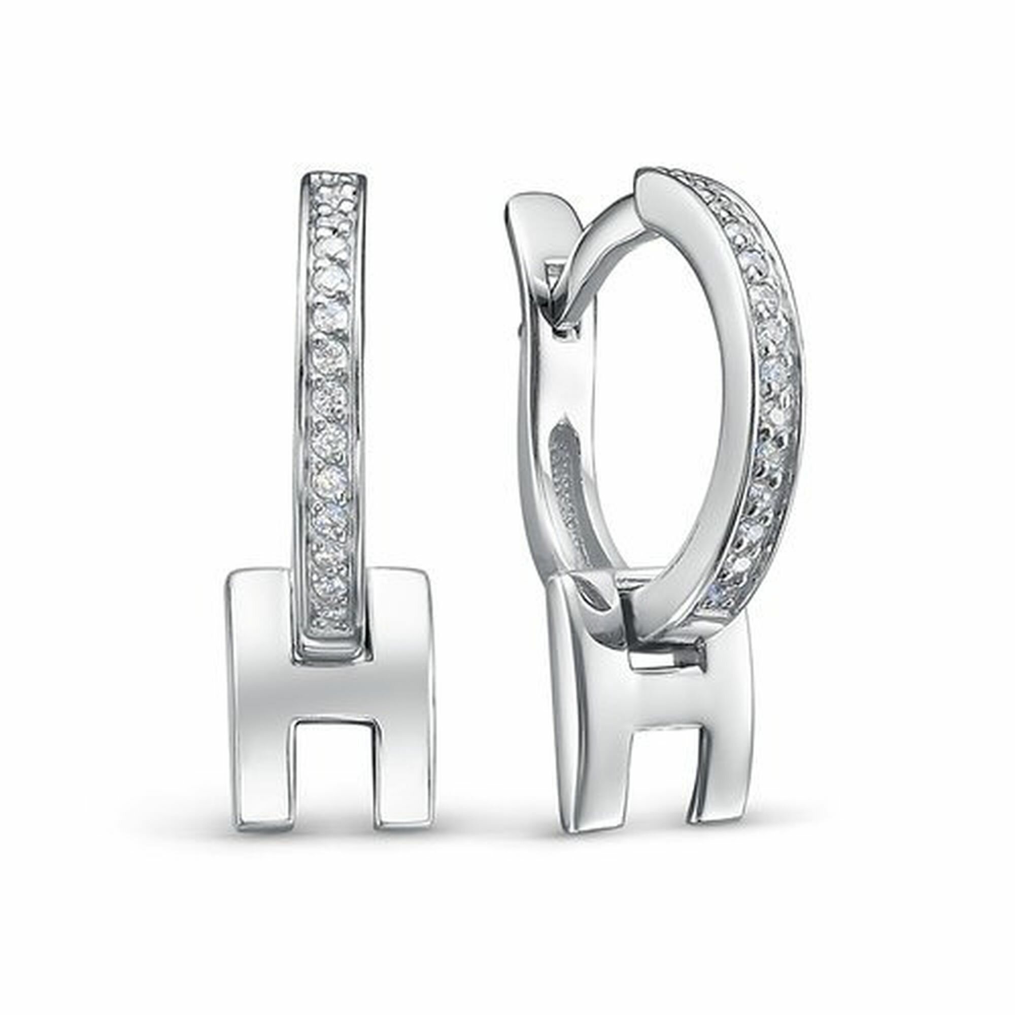 Серьги трансформеры, серебро, 925 проба, родирование, фианит