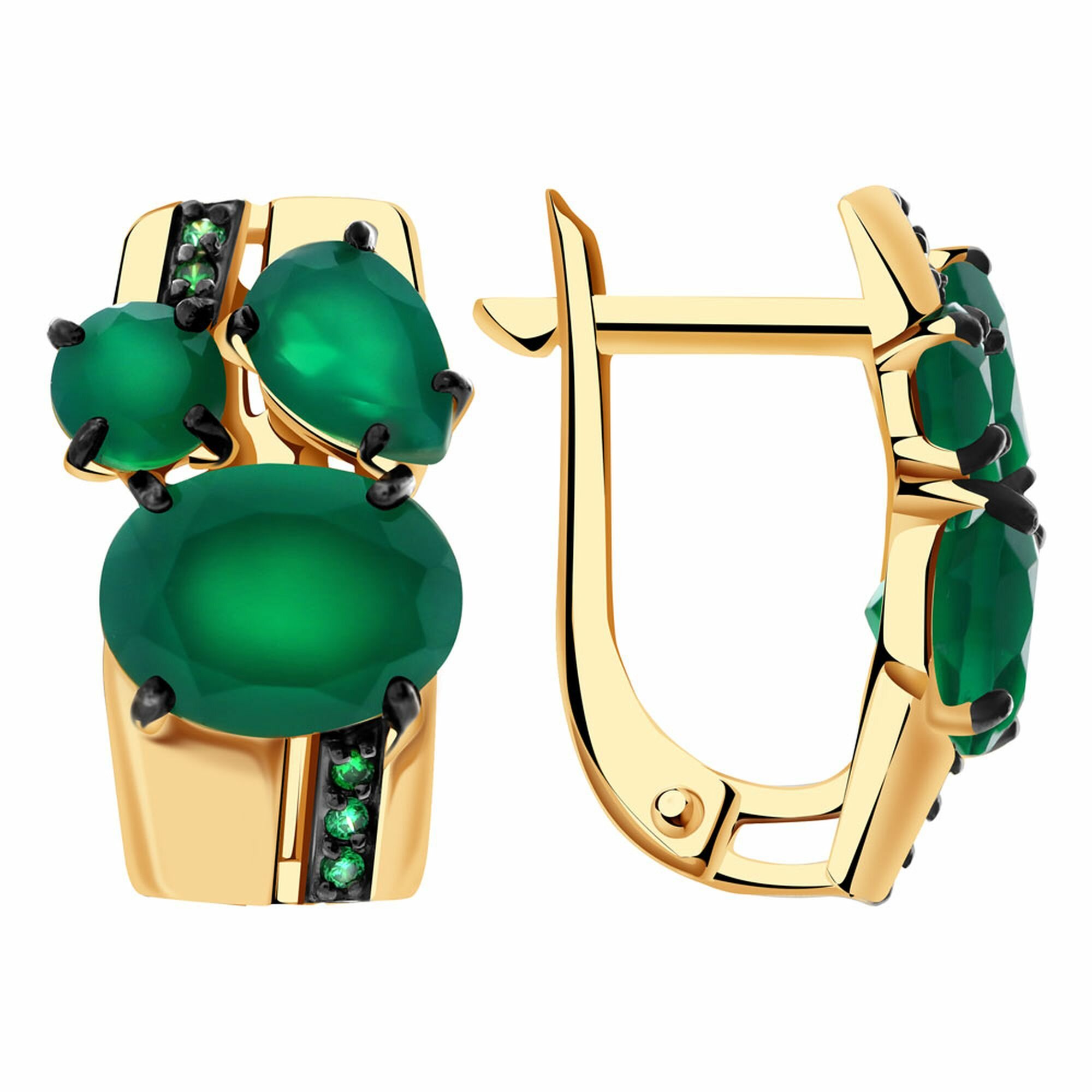 Серьги, красное золото, 585 проба, фианит, агат