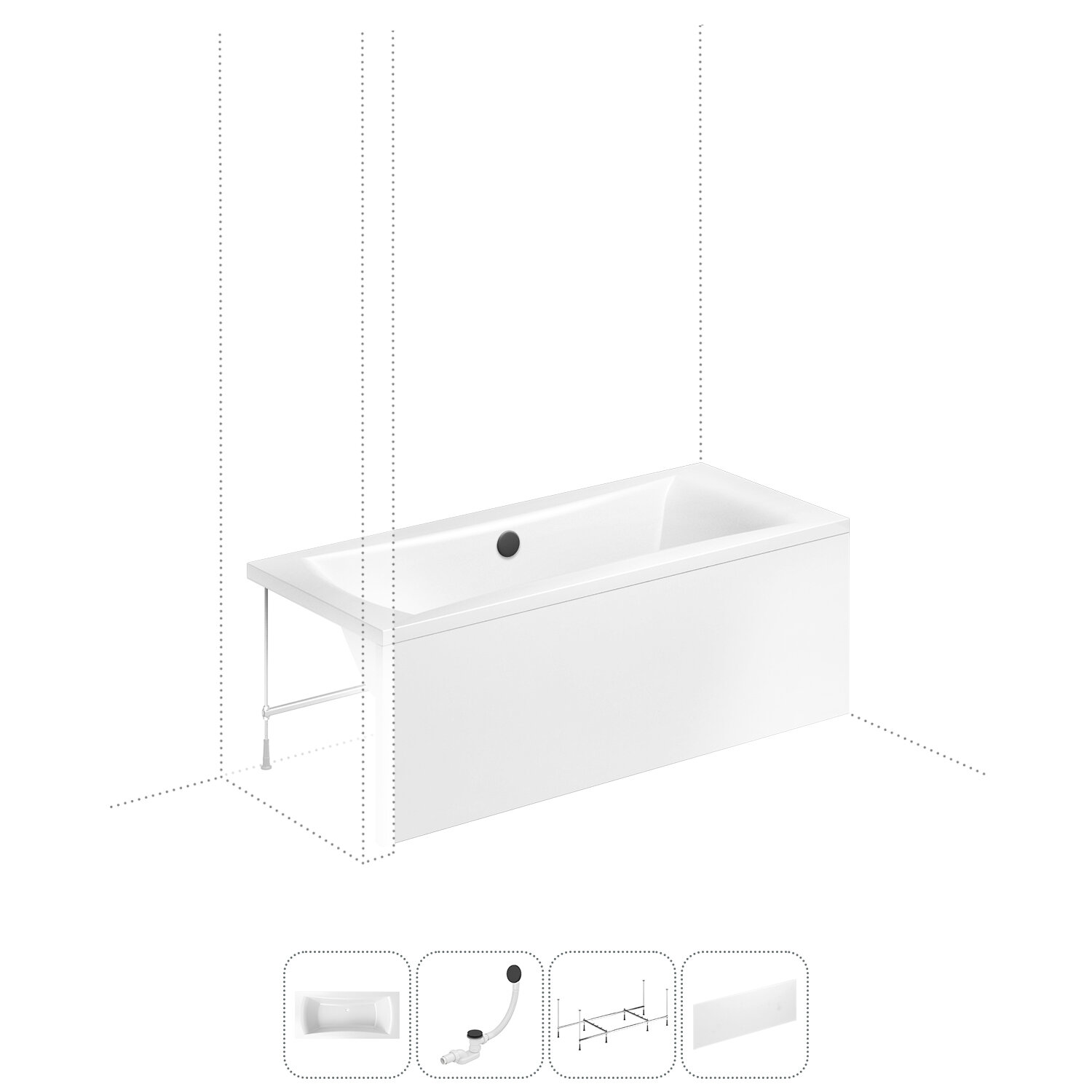 Акриловая ванна 180x80 с каркасом и экраном Lavinia Boho Evan 202011201 в наборе 4 в 1: прямоугольная ванна 180 x 80 см, слив-перелив, каркас, экран