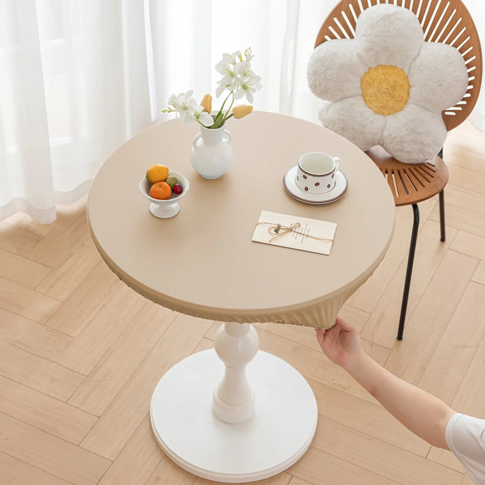 Водонепроницаемая круглая скатерть из искусственной кожи 80cm , Cheese cream