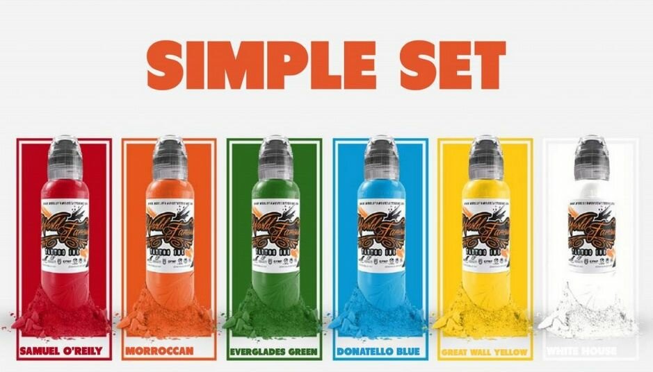 Набор тату красок World Famous Simple Color Set 6 (6 шт по 30 мл)