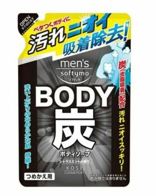 KOSE COSMEPORT Мужское жидкое мыло для тела c древесным углем для глубокого очищения и ухода, 400 мл запасная упаковка