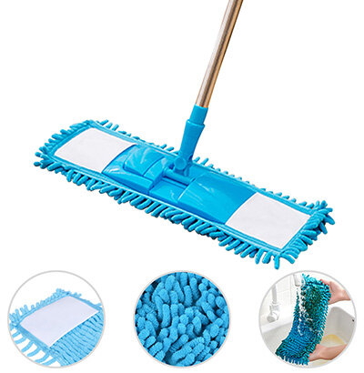 Швабра плоская с металлической телескопической ручкой, цвет микс