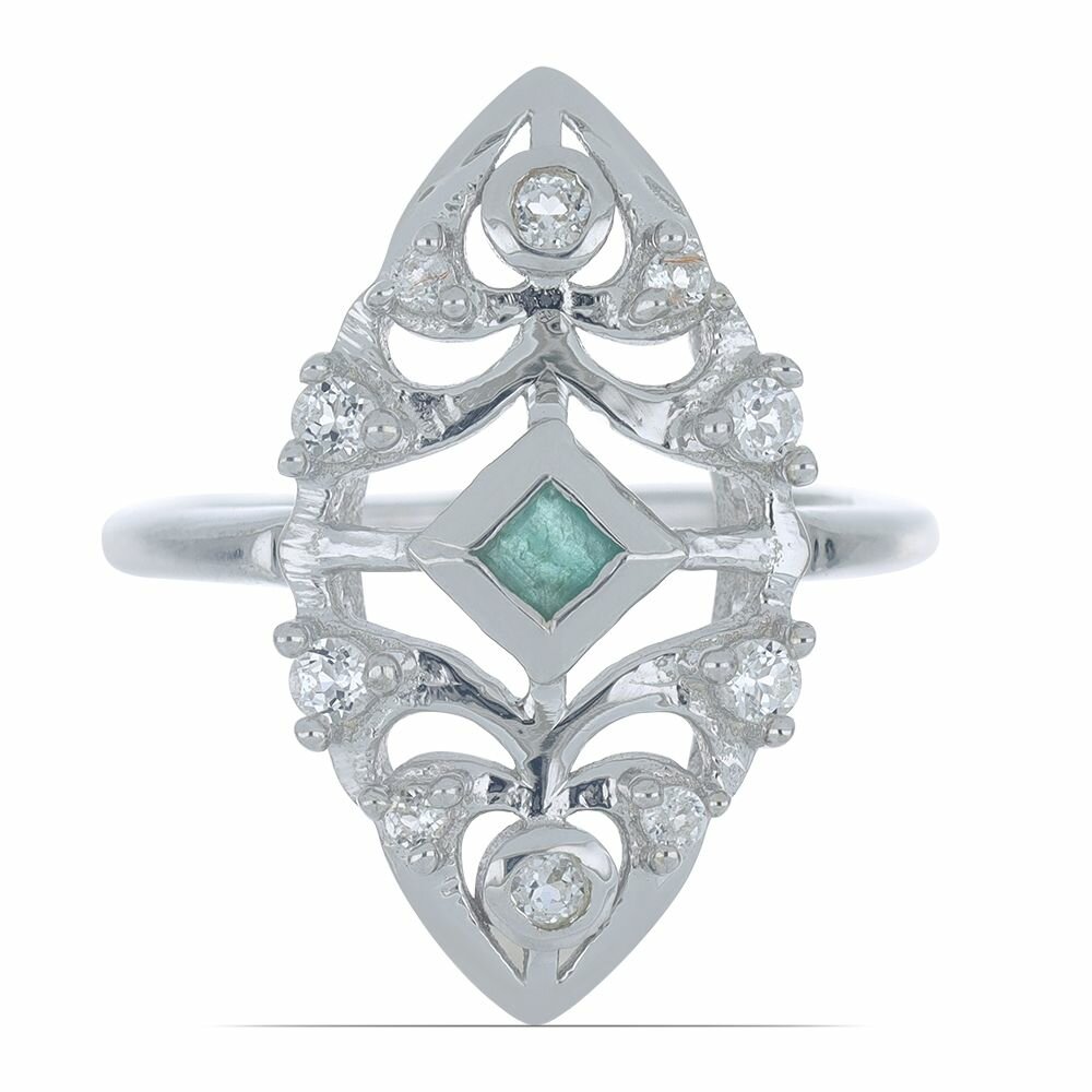 Кольцо тонкое, серебро, 925 проба, родирование, изумруд