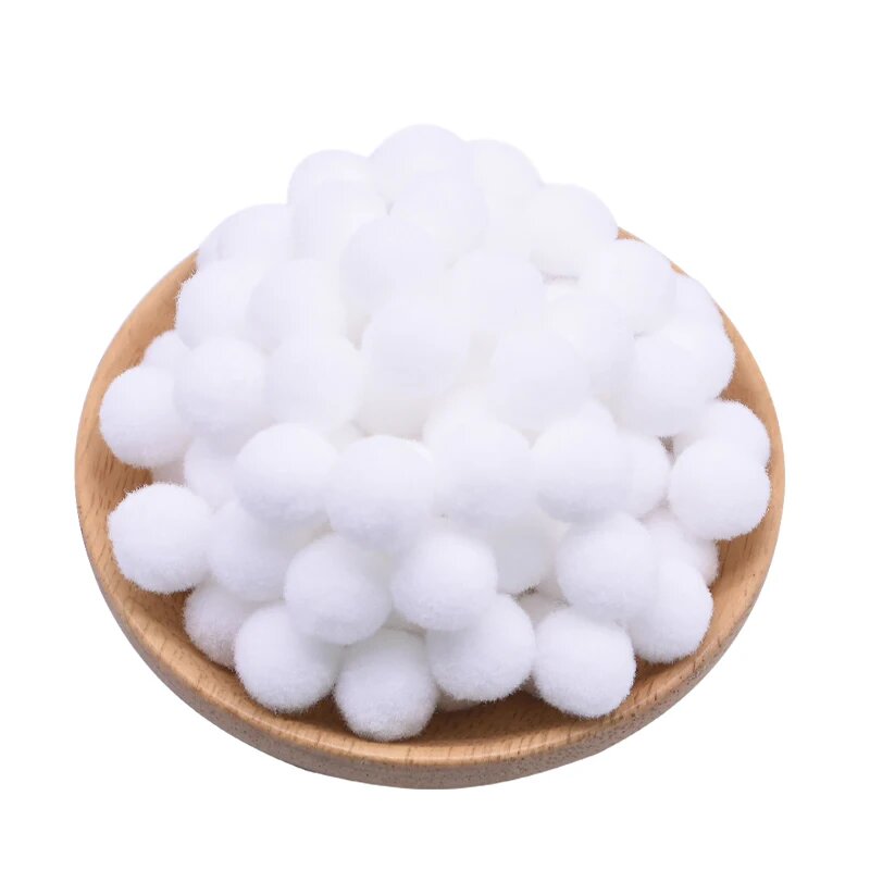 100 шт, разноцветные помпоны из фетра 15-25 мм Белый, white, 15mm