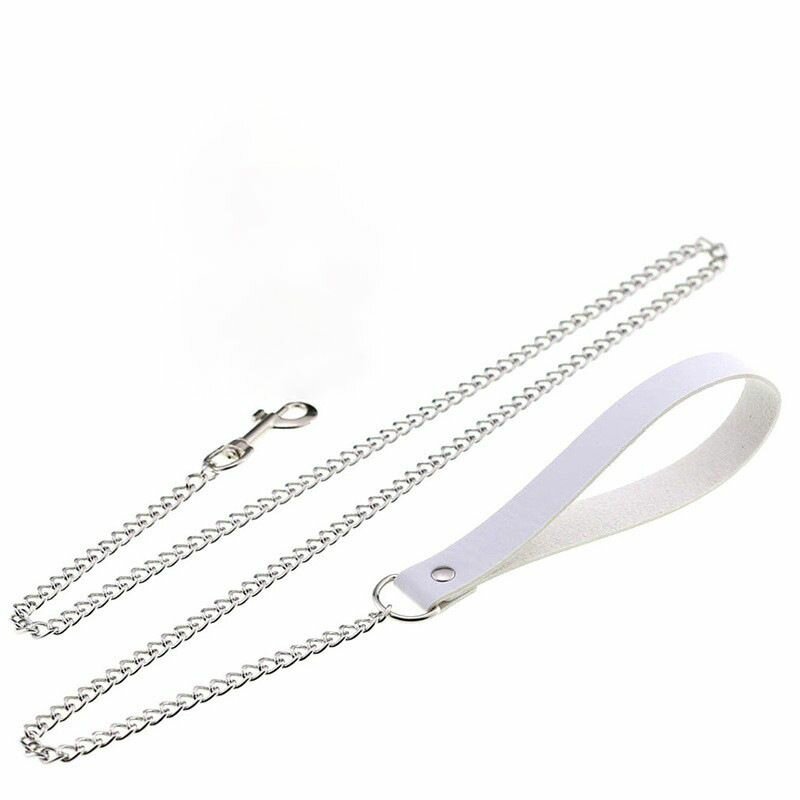 Ошейник с поводком для ролевых игр БДСМ белый