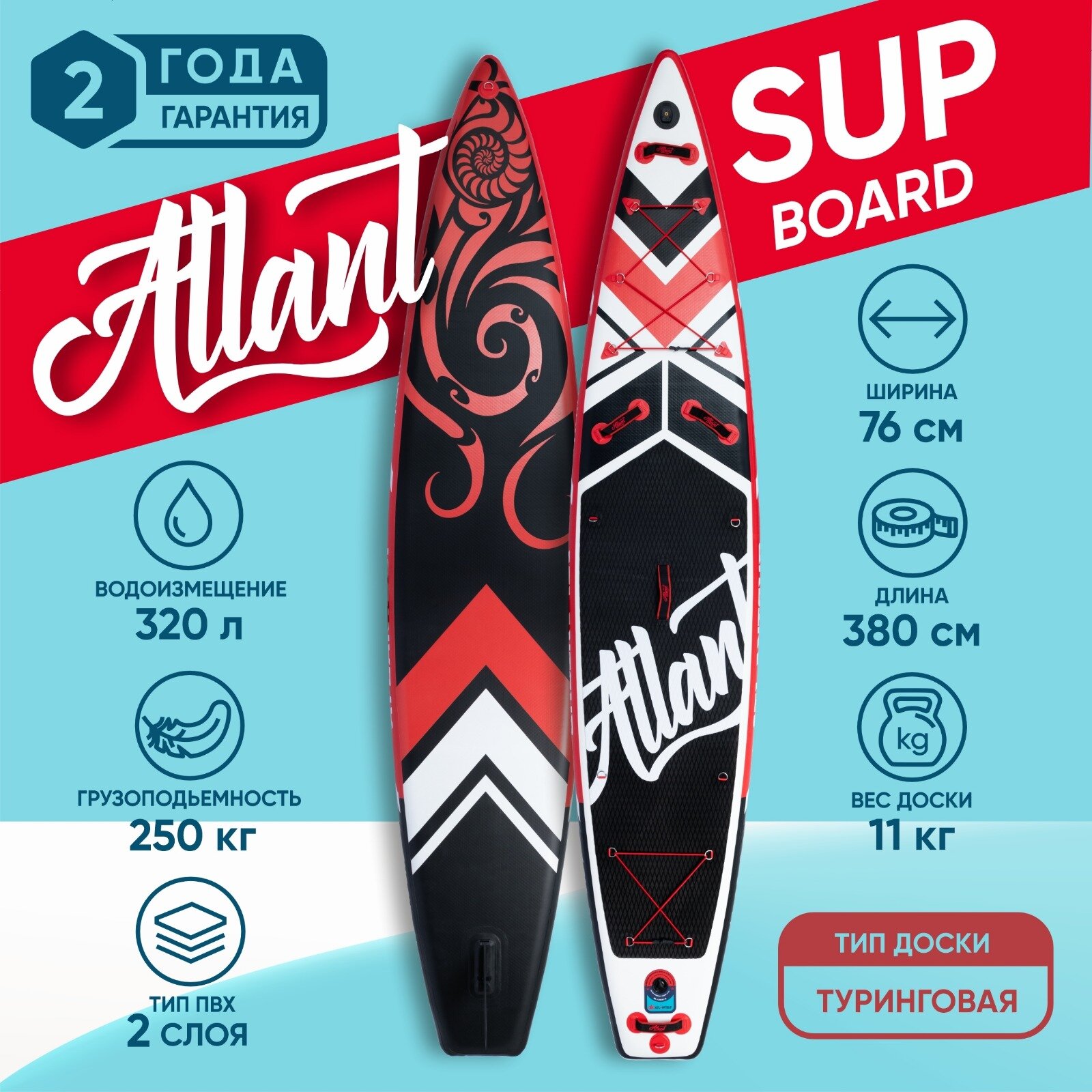 SUP Доска ATLANTSUP TOURER PRO BLACK 12.6 sport Anniversary