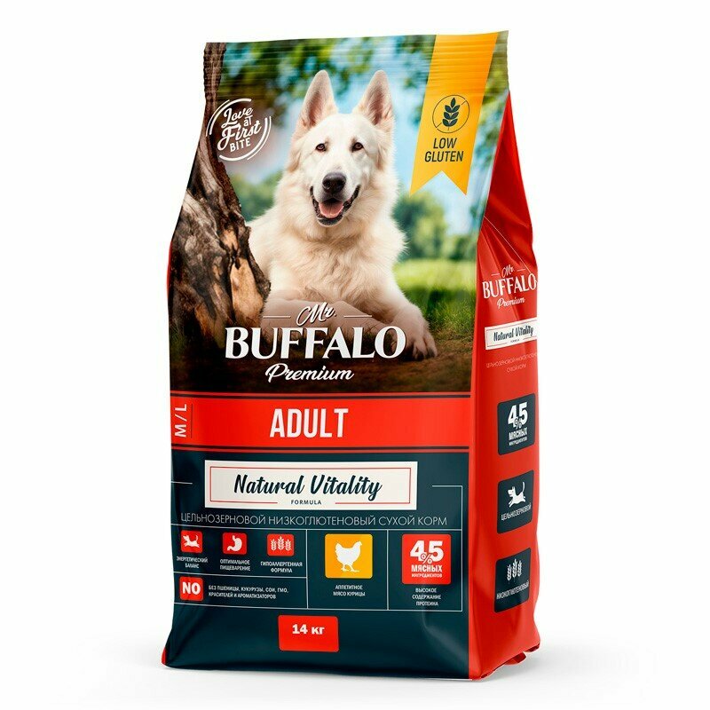 Корм сухой Mr. Buffalo курица для взрослых собак средних и крупных пород (14 кг)