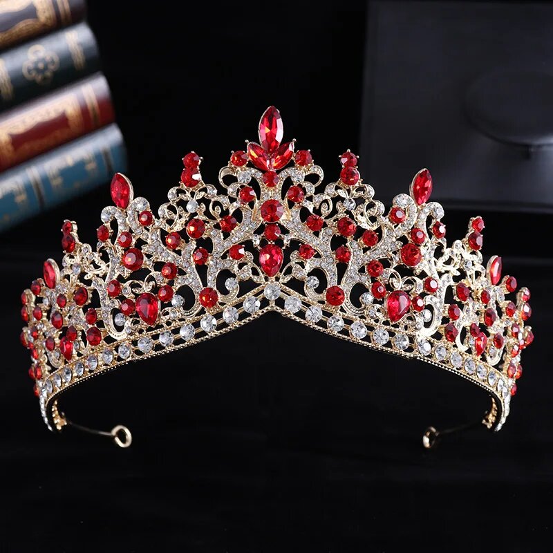DIEZI Тиара с хрустальными камнями, gold red