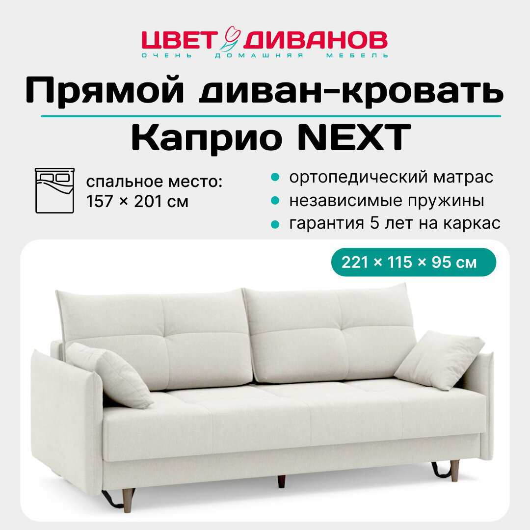 Прямой диван кровать Цвет Диванов Каприо NEXT 22 221 раскладной, пружинный ортопедический матрас, шенилл, металлокаркас