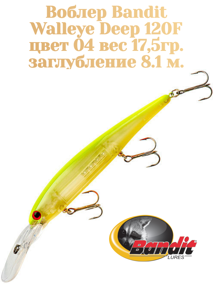 Воблер Bandit Walleye Deep 120F original цвет 04 вес 17,5гр. заглубление 8.1 м.
