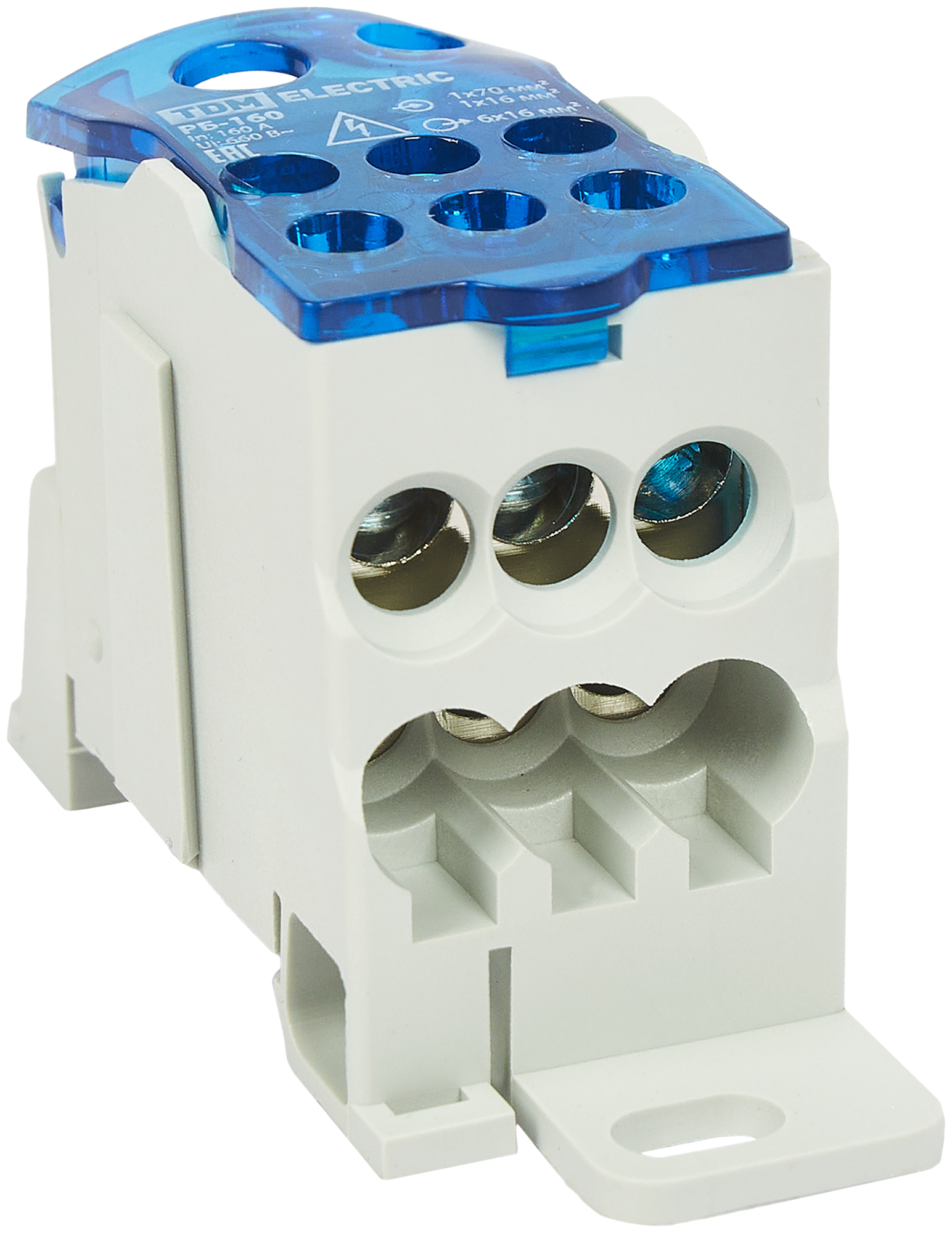 Распределительный блок на DIN-рейку РБ-160 1П 160А (1х70+1x16/6x16) TDM SQ0823-0003 (1 шт.)