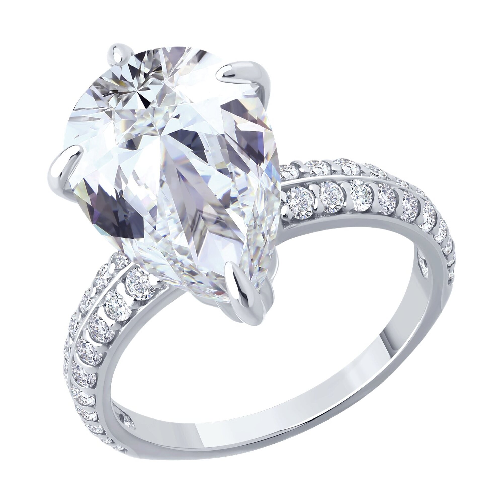 Кольцо, серебро, 925 проба, родирование, фианит