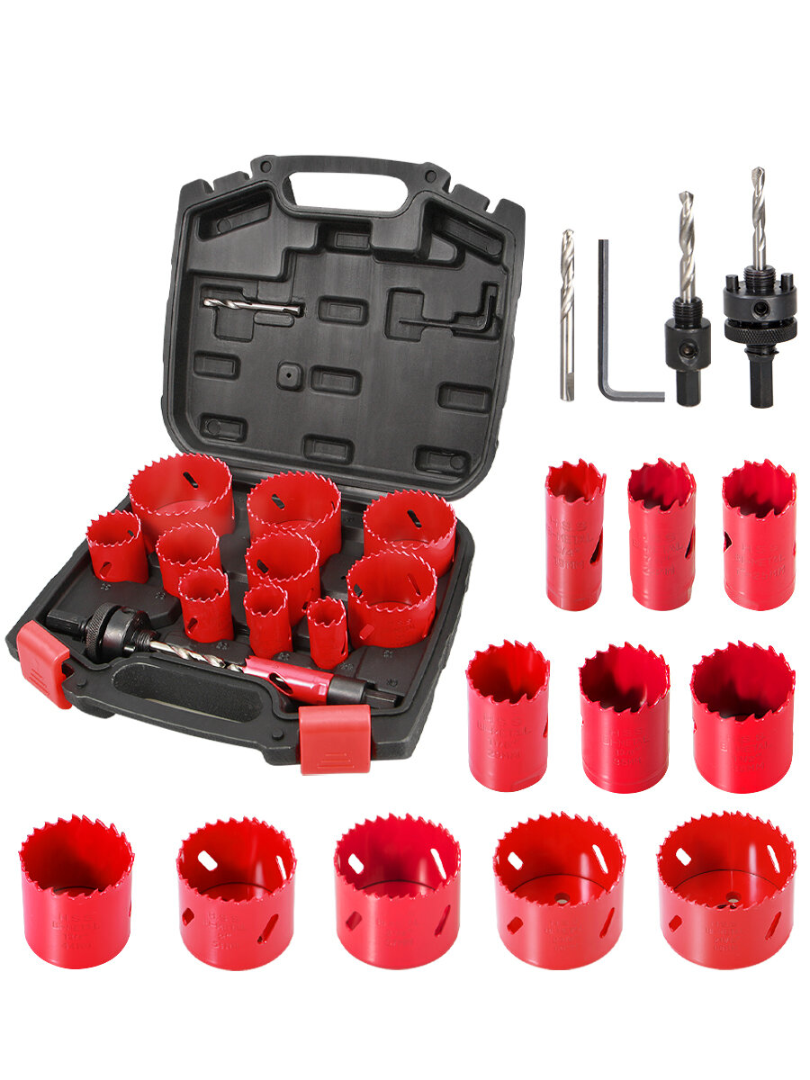 Биметаллическая кольцевая пила HYCHIKA, диаметр 20-68 мм, набор из 17 предметов.