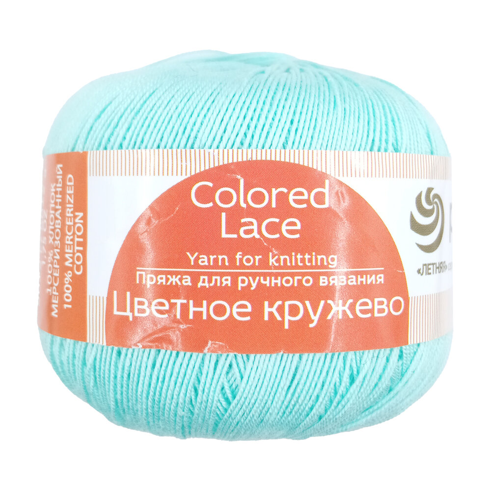 Пряжа для вязания Пехорка Цветное кружево 411 мятный 1 моток 50 гр/475 м 100% мерсеризованный хлопок