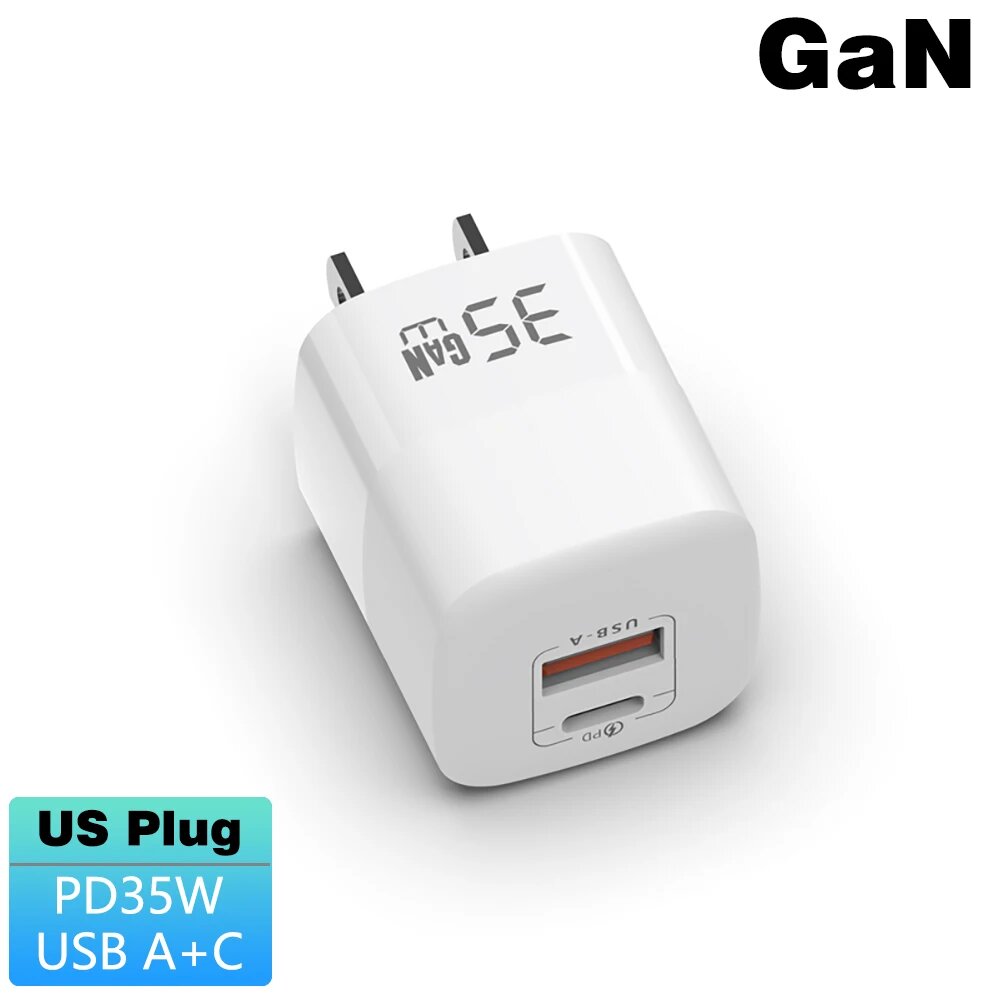Зарядное устройство GaN 35W US, USB A+C, Белое