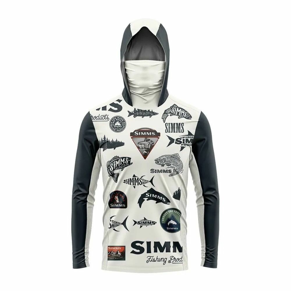 Simms Джерси мужская для рыбалки с капюшоном с принтом Точки, рыболовный лонгслив летний солнцезащитный