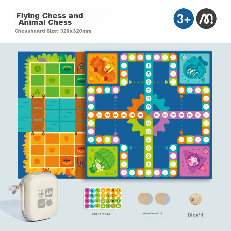 MiDeer Children's Toy Board Game, Early Education, Two-Player Parent-Child, Portable, Multifunctional, Ludo & Checkers Two-In