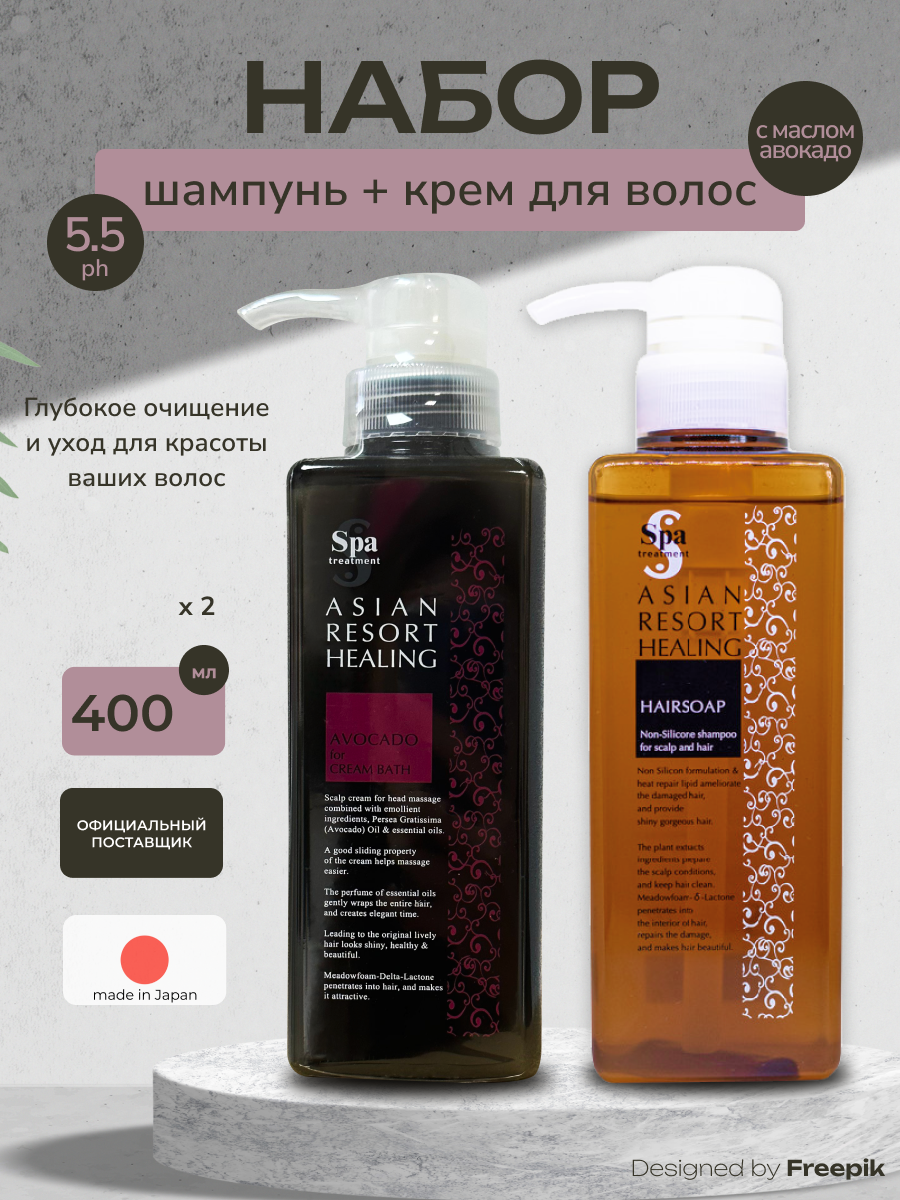 Набор Spa Treatment Hair Soap, шампунь и крем для волос Авокадо, для всех типов кожи головы, 2 шт