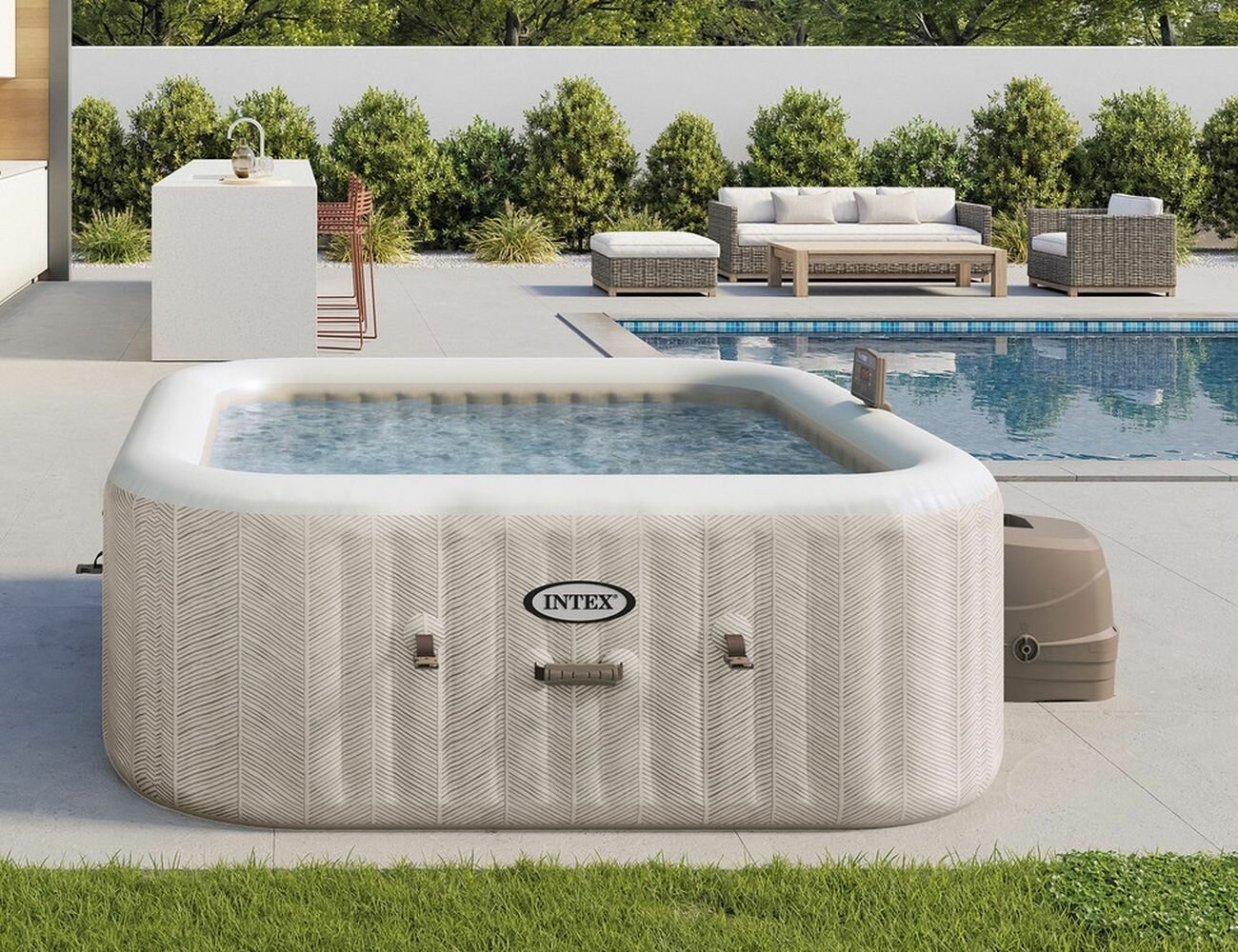 Надувное джакузи Шеврон Делюкс Интекс ПьюрСпа (Intex PureSpa Chevron Deluxe) с аэромассажем, 195х71 см, 28472