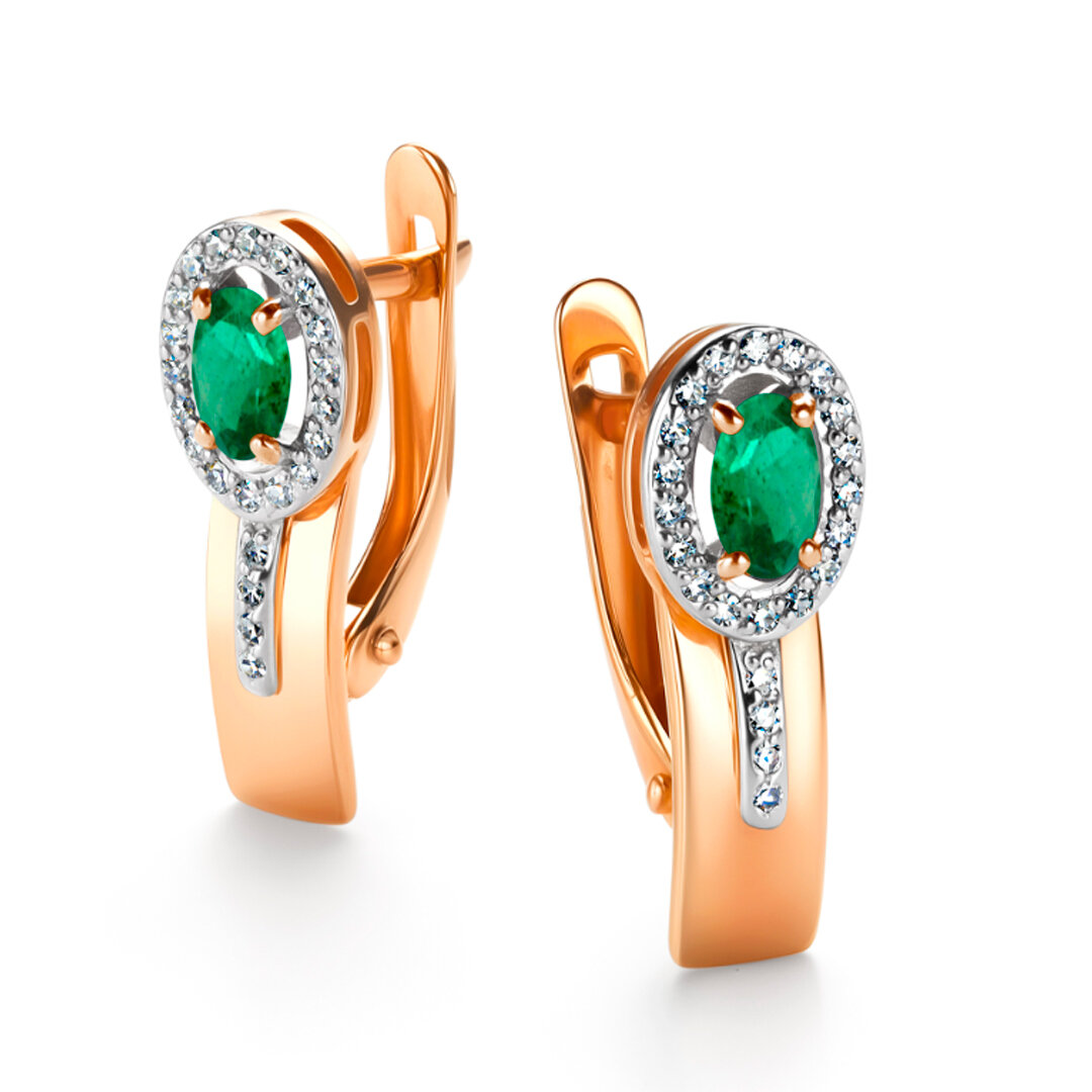 Серьги, красное золото, 585 проба, изумруд, бриллиант