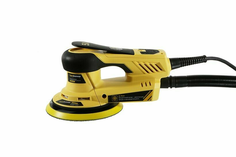 Бесщеточная шлифовальная машинка эксцентриковая, 400 вт, амплитуда 5 мм, диск 150 мм, ЭШМ Hanskonner HOS8140BL, пылезащита и поддержка оборотов