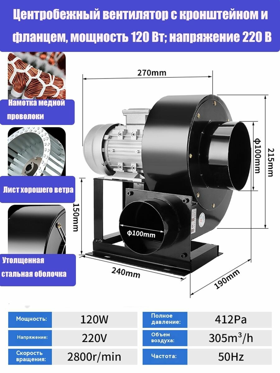 Центробежный вентилятор DF-5 220В/380В оцинкованный корпус 850 м /ч 1020 Па низкий шум 76 дБ термостойкий 150