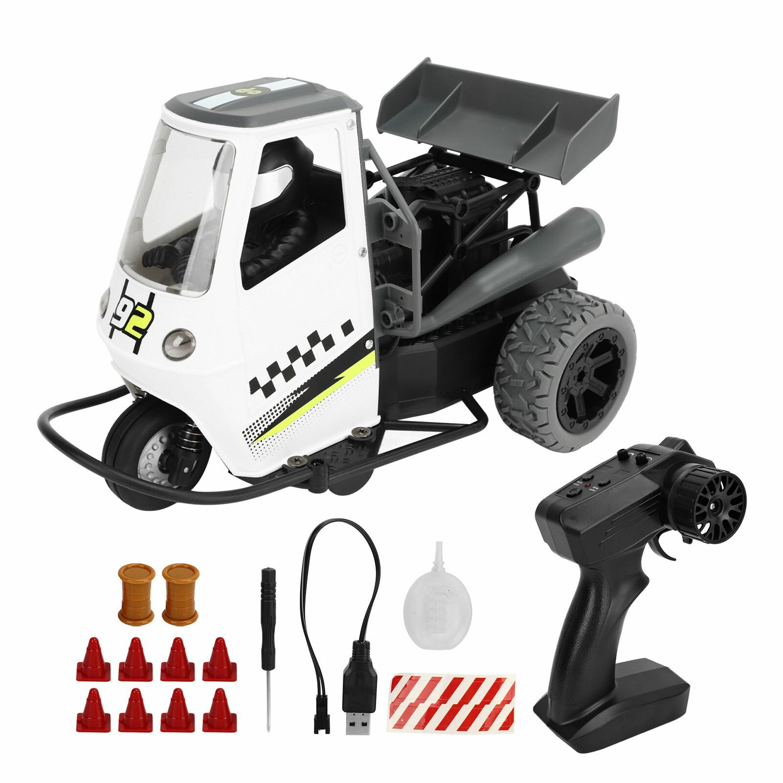 Трехколесный радиоуправляемый автомобиль, масштаб 1/18, ретро-пульт дистанционного управления, высокоскоростной дрифт-автомобиль с распылителем и подсветкой для взрослых и детей, серый