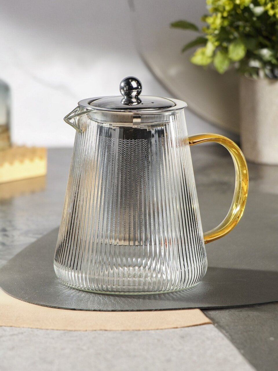 Чайник заварочный стекло, металл, 0.95 л, с ситечком, B050186