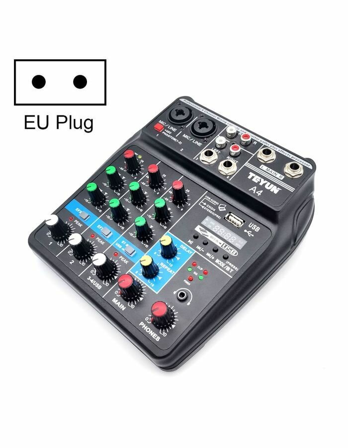 TEYUN A4 4-канальный микшерный пульт с EU Plug для записи и стрима