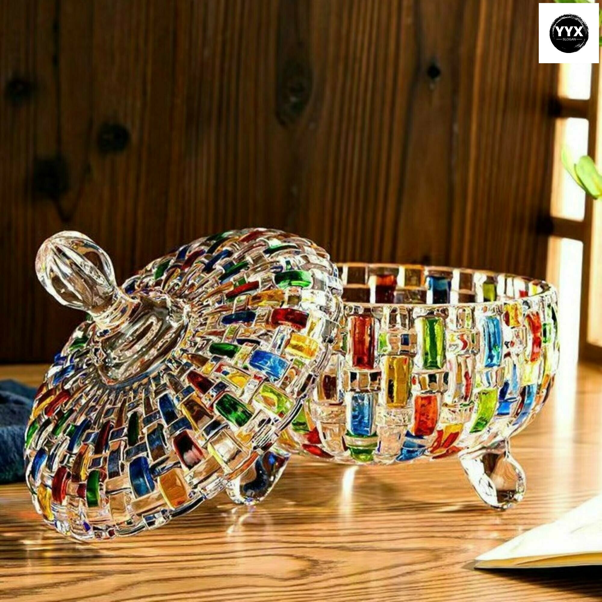 Большой, с тиснением в виде кристаллов, банка для хранения конфет, стеклянный материал, 400 мл, цветной, 1 шт