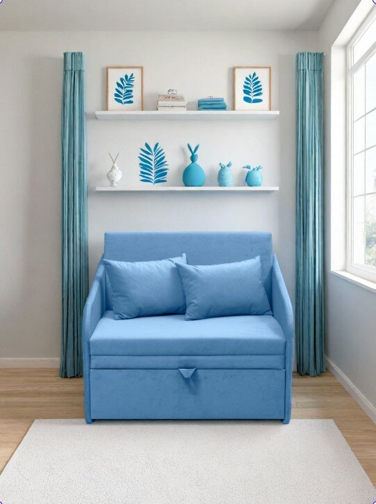 Диван-кровать раскладной М-Стиль " Малыш", спальное место 180х80, с ящиком для хранения, голубой