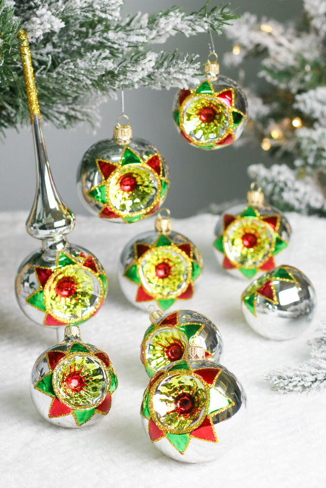 Набор елочных игрушек арлекино, верхушка+4х60 мм+4х75 мм, Елочка С827