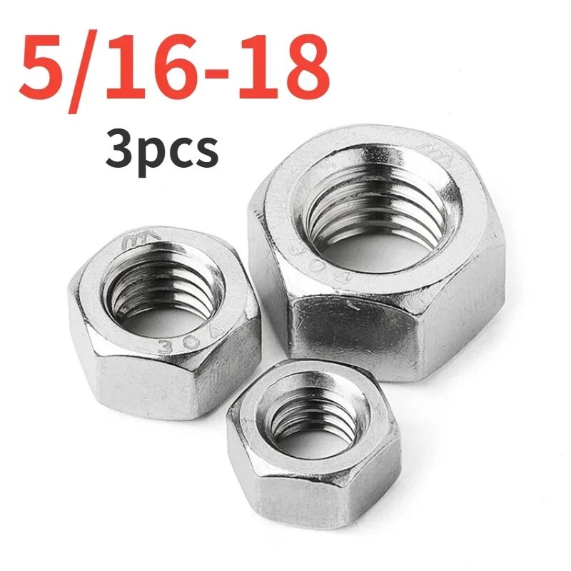 Шестигранные гайки из нержавеющей стали 5-16-18 (3pcs)