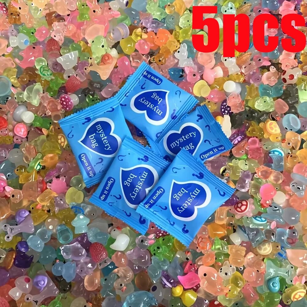 Мини фигурки животных и грибов, 5 PCS, светятся