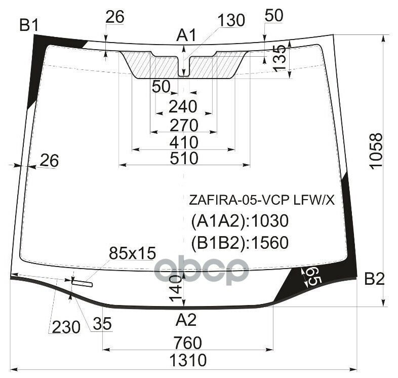Стекло лобовое (Молдинг) Opel Zafira 05-14 XYG арт. ZAFIRA-05-VCP LFW/X