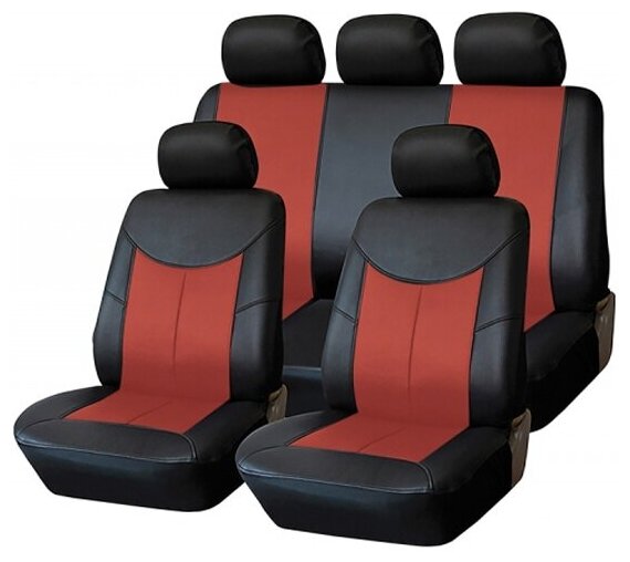 Авточехлы Kraft "STYLE", экокожа, черно-красные