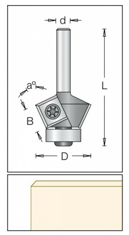 Фреза Dimar 1023023 фаска угловая 30° D26x12 L54 подшипник, сменные ножи хвостовик 6_MOQ_S,1 023 023