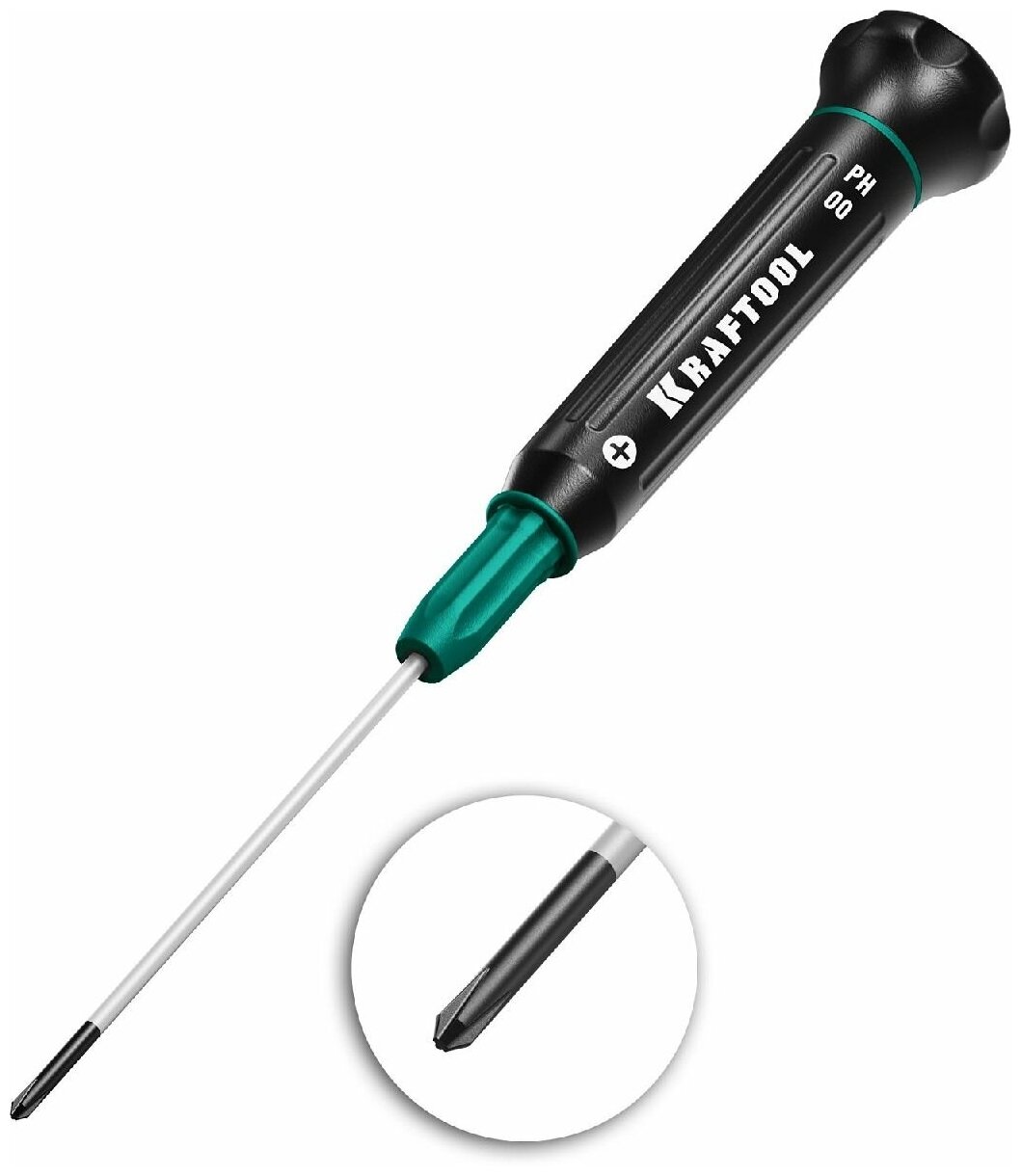 Отвертка для точных работ KRAFTOOL Precision PH00 Cr-V сталь длина стержня 65 мм три зоны вращения свободно вращающийся затыльник