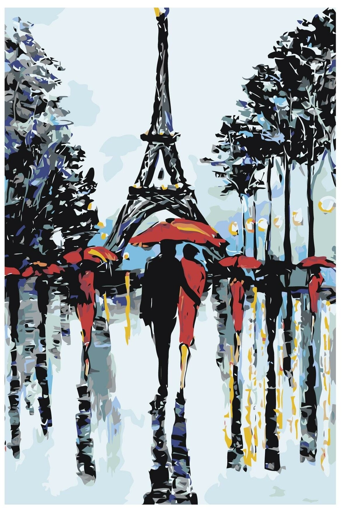 Картина по номерам, "Живопись по номерам", 40 x 60, FR11, Париж, зонт, Влюблённые, городской пейзаж, осень, красный зонт