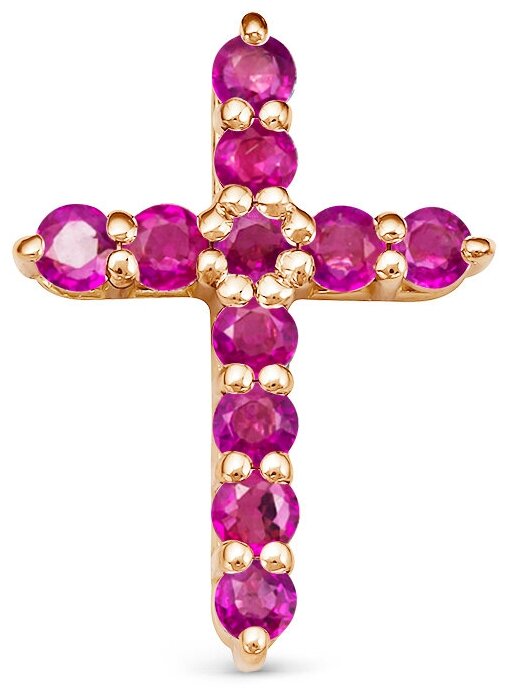 Крестик, красное золото, 585 проба, родирование, рубин