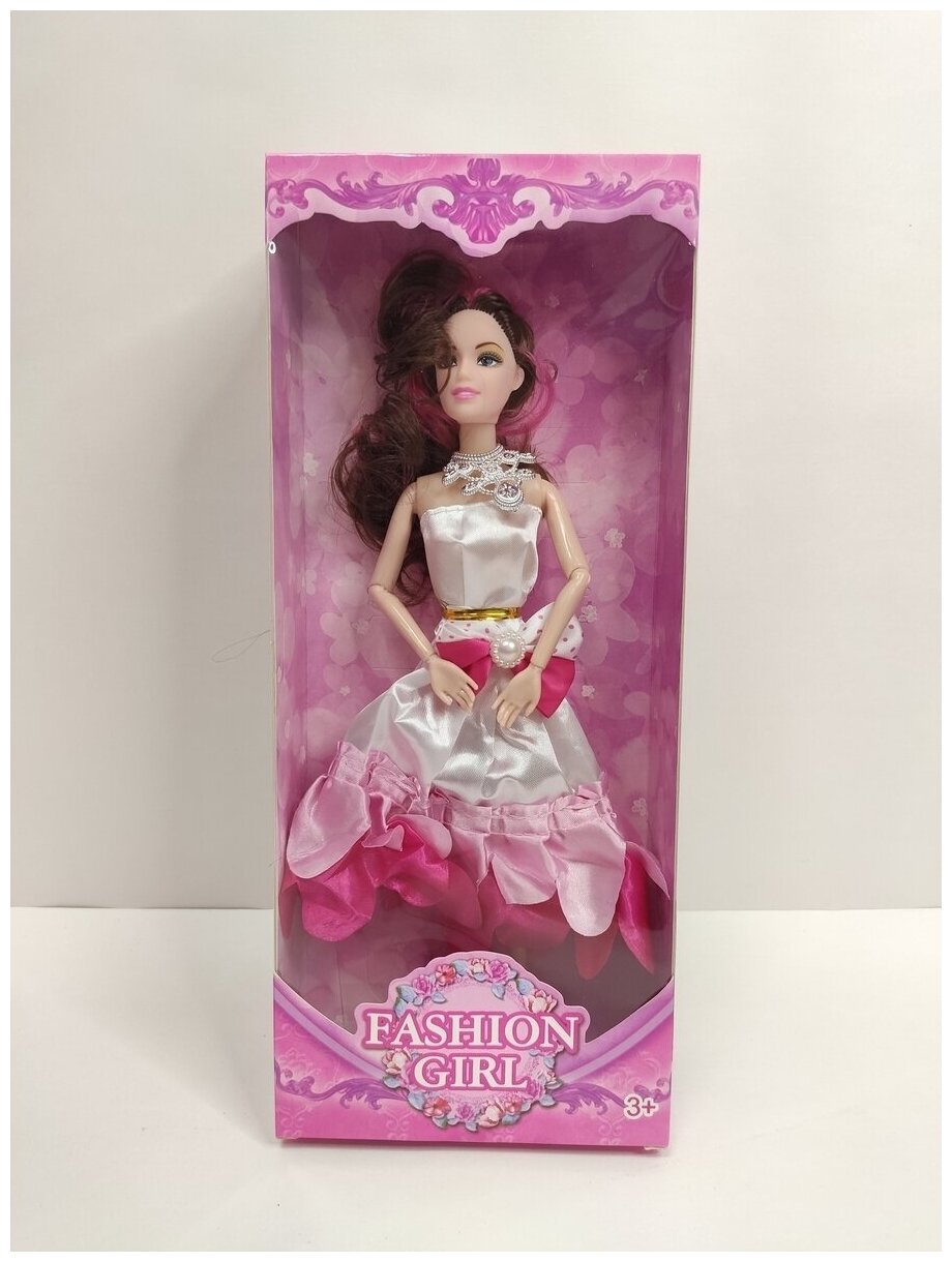 Кукла в платье и в ожерелье в/к 32,5*13,5*4,5 (813) бело-розовое платье