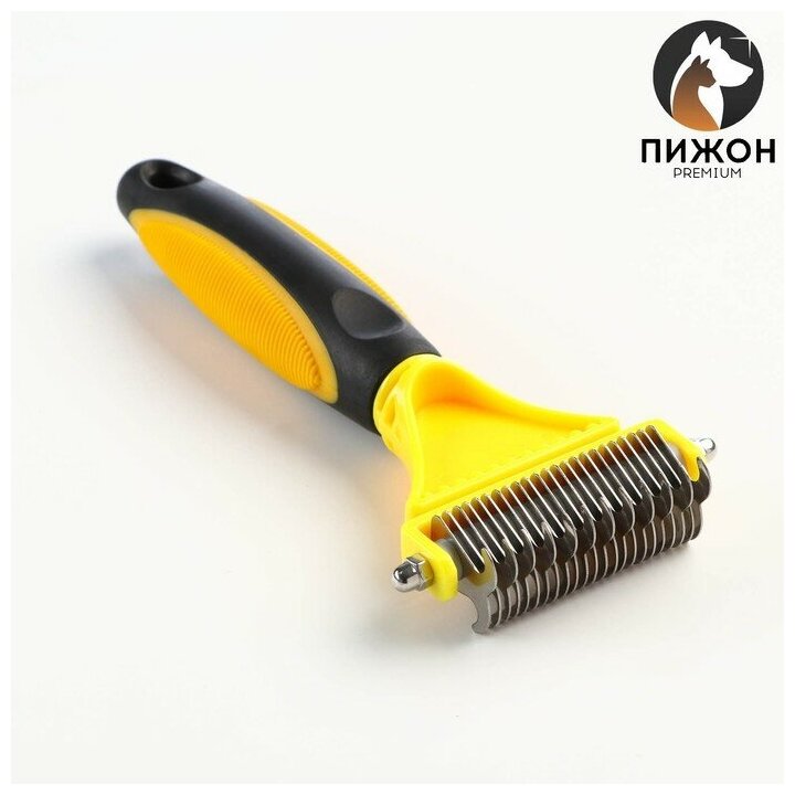 Инструмент для стриппинга, 23×12 см, двухсторонний, частые зубцы, 23×12 см, жёлтый