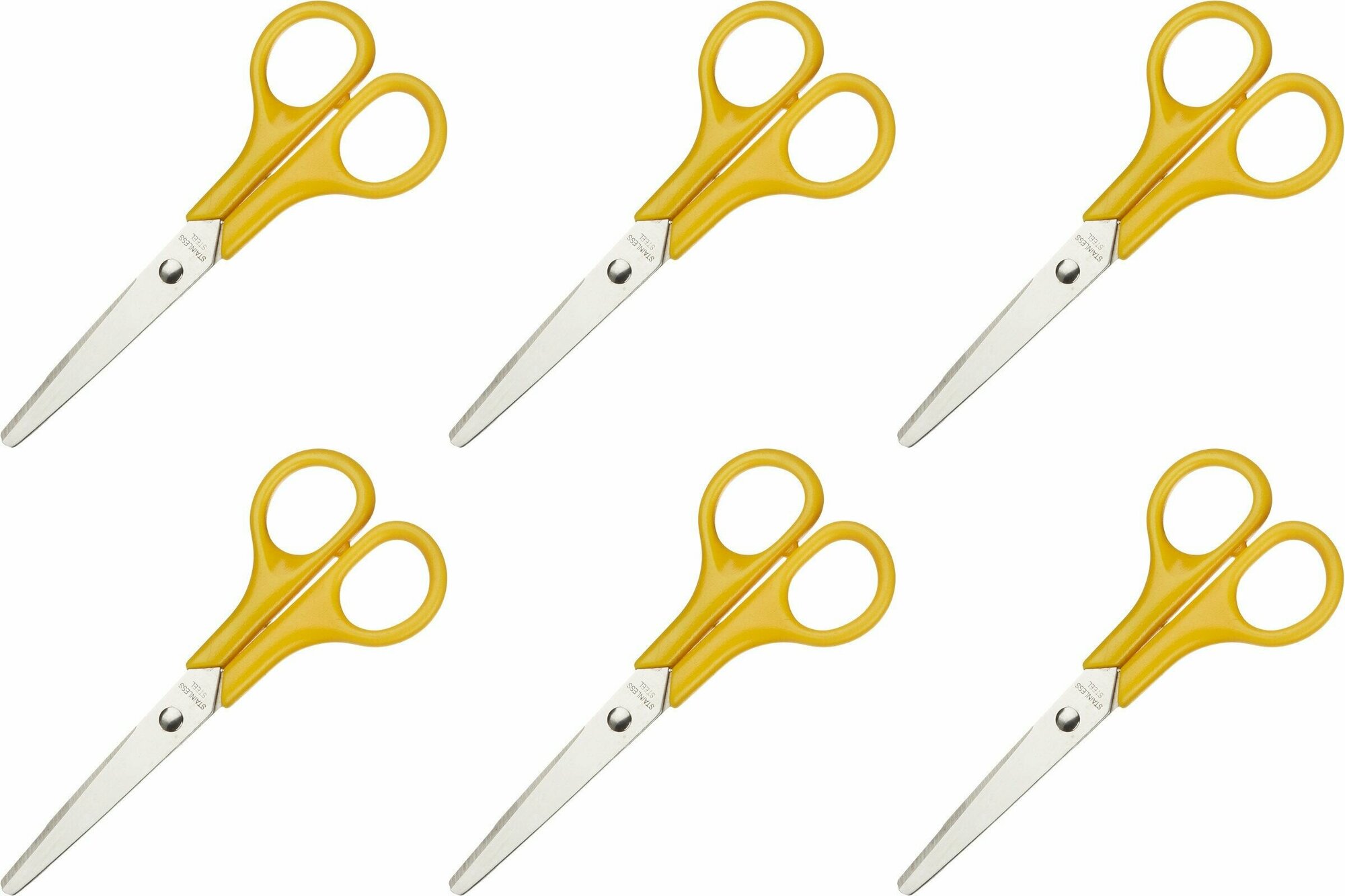 Attache Ножницы С пластиковыми ручками, желтый, 130 мм, 6 шт