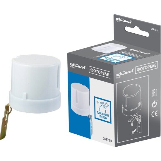 Датчик освещения Duwi фотореле, FR-02, накладной, 25А, 10-50Лк, IP44, белый, 25872 8