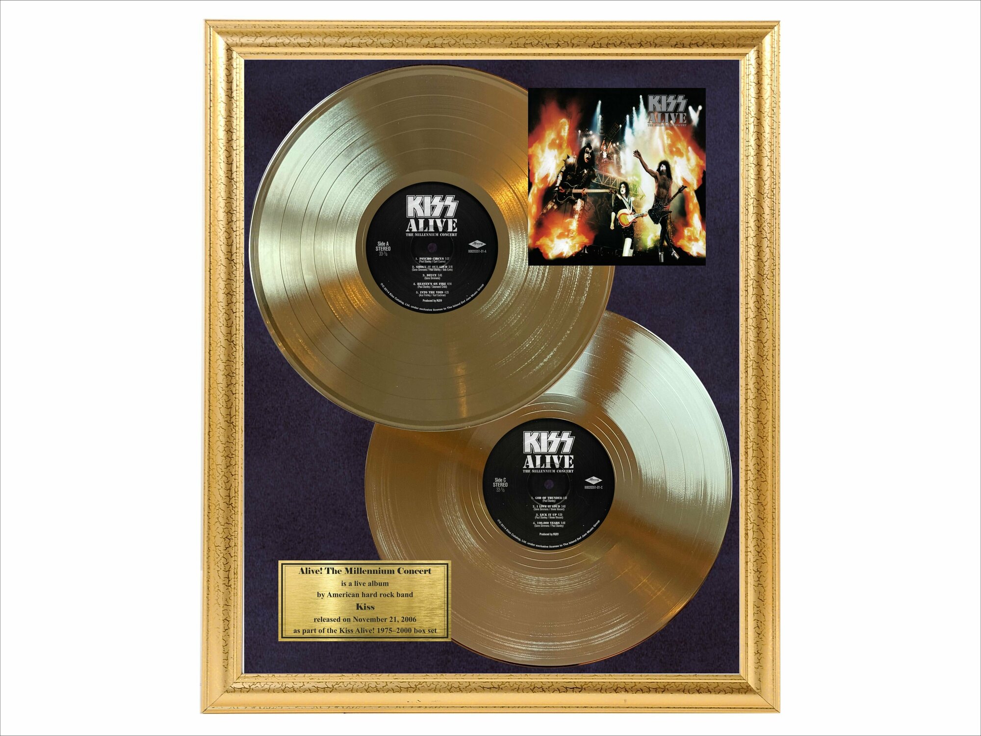 Kiss alive the millenium concert золотой винил в рамке 45х55