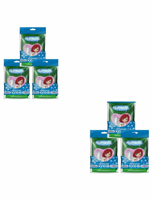 Чистюля губка-нержавейка Маленькая кухня со стальной нитью, 6 шт